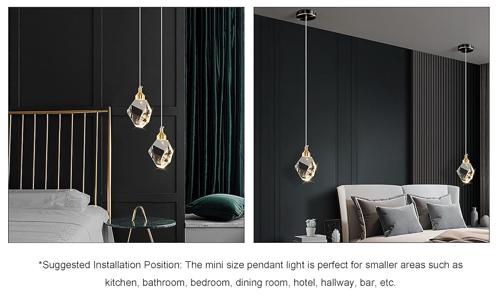 Sxtiger Modern Crystal Pendant Light, 3-Color LED Crystal Pendant Light ...