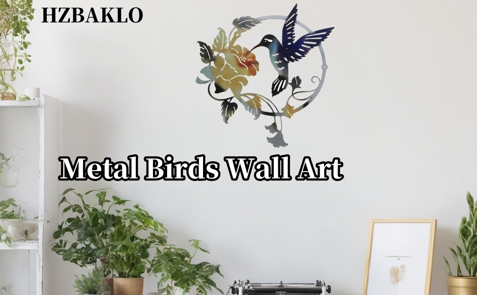 HZBAKLO Metal Birds Wall Art, Round Metal Hummingbird Wall Art Decor Outdoor Metal Flowers Wall ...