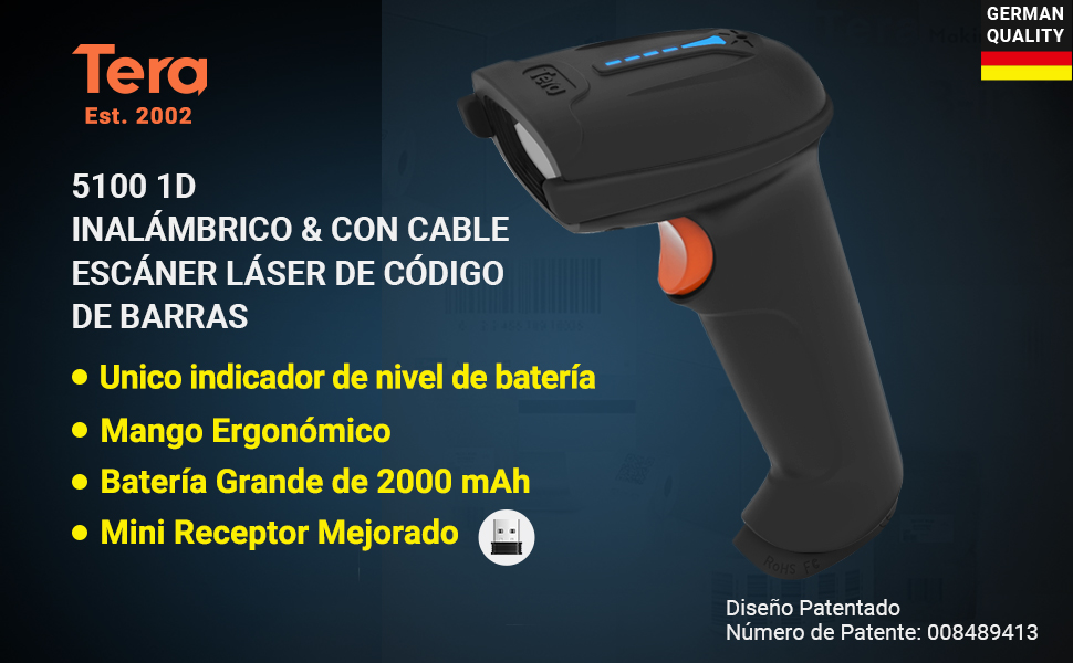Tera Barcode Scanner Wireless Versatile 2-in-1 (2.4Ghz Wireless+USB 2.0 ...