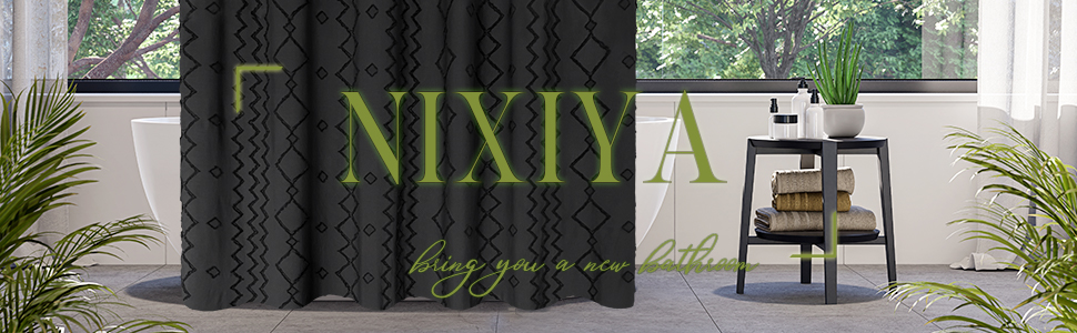 Amazon.com: NixiYa Shower Curtain Black Boho Woven Fabric Shower Curtain Modern Tufted Chevron ...