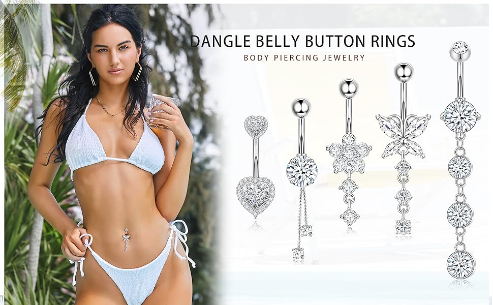 Amazon.com: Gemtastic Surgical Steel Dangle Belly Button Rings Dangling Belly Piercing Jewelry ...