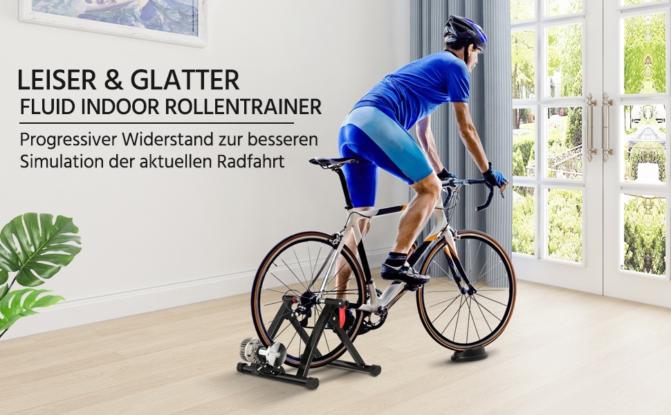 Yaheetech Rollentrainer Fahrrad Klappbarer Heimtrainer mit Fluid-Widerstand Rollentrainer für 26 ...