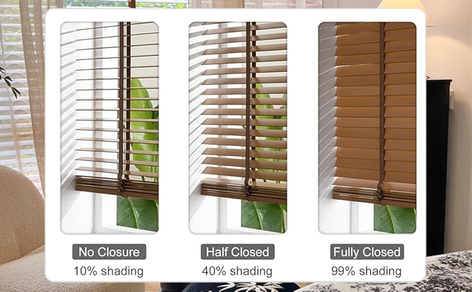 Amazon.com: 2" Slats Cordless Wood Blinds Wooden Venetian Blinds for Windows 28" 32" 36" 42" 48 ...