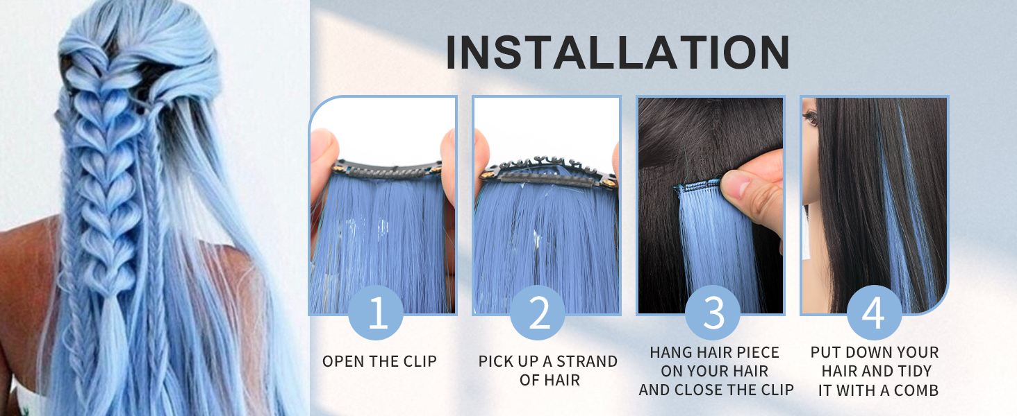 Amazon.com : LADYAMZ Colored Hair Extensions 14 PCS, 22 In Haze Blue ...