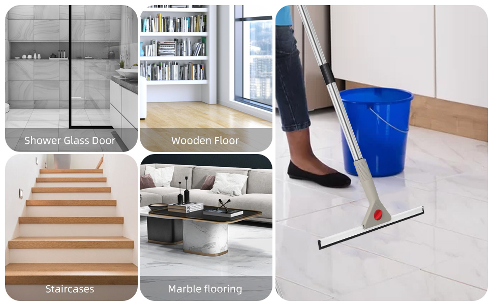 Amazon.com: Floor Squeegee Scrubber for Window and Tile Cleaning, 60'' Long Handle Window ...