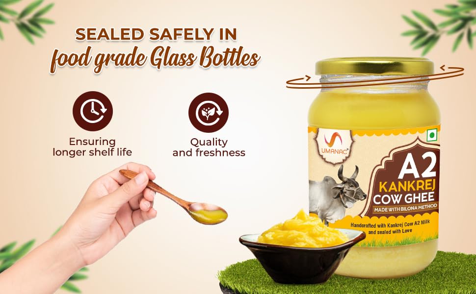 Umanac A2 Kankrej Cow Ghee-500ML | A2 Cow Desi Pure Ghee | Organic Grass Fed Cows | Traditional ...