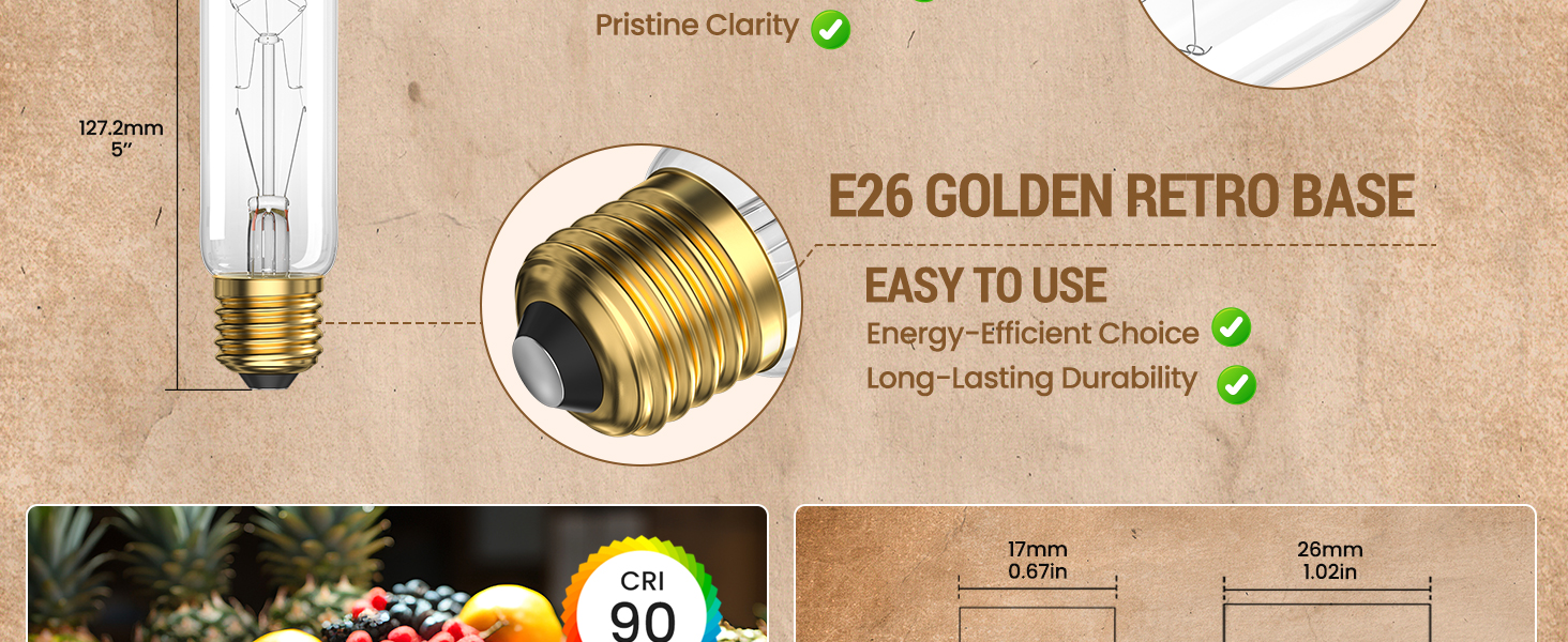 TobeBright 120V 40 Watt Light Bulbs Dimmable,T10 Clear Tubular,Medium (E26) Base,Warm White ...