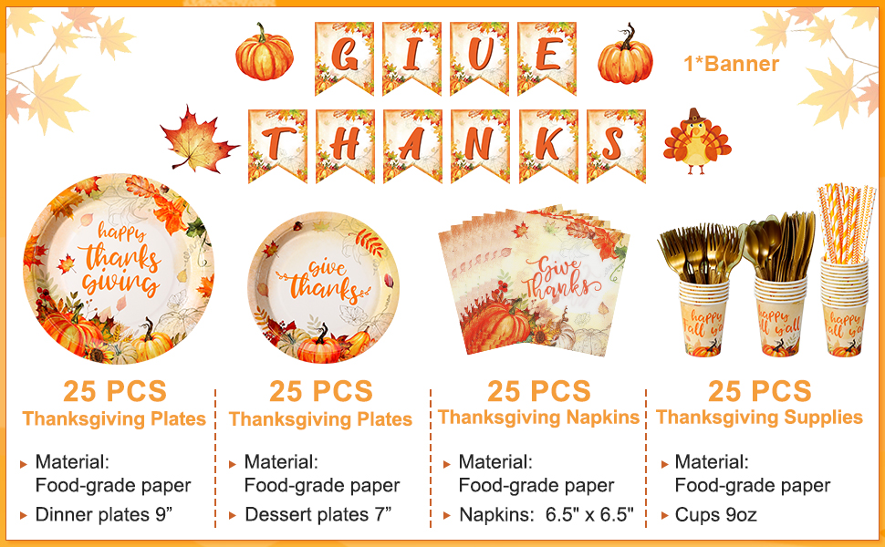 Amazon.com: Fall Autumn Thanksgiving Party Supplies Tableware Set ...