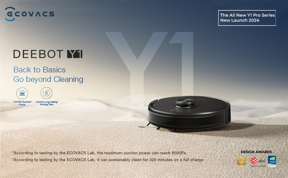 Ecovacs Deebot Y1 Pro 2-in-1 Robot Vacuum Cleaner, 2024 Launch, 6500 Pa Powerful Suction ...