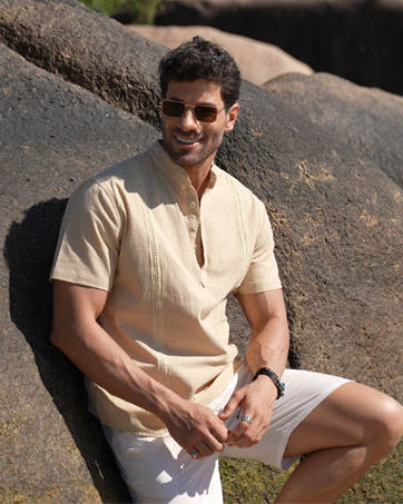 Amazon.com: COOFANDY Men's Cotton Linen Henley Shirt Short Sleeve Cuban Guayabera Shirt Casual ...