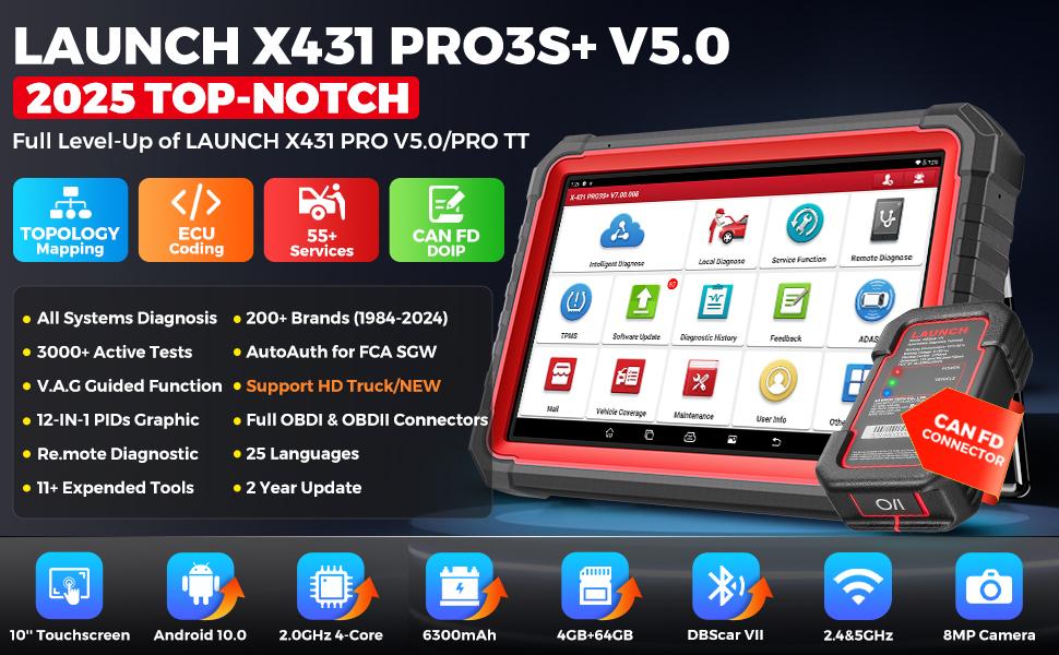Amazon.com: LAUNCH X431 PRO3S+ V5.0 Elite 2025 Upgraded Bidirectional Scan Tool, OEM Topology ...