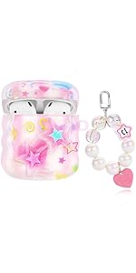 Amazon.com: Aleviker Cute AirPods Cases with Bear Keychain Cartoon Biscuit Bear Design Full ...
