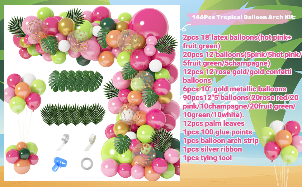 Amazon.com: 146Pcs Tropical Balloons Garland Arch Kit, Hawaiian Luau Tropical Aloha Flamingo ...