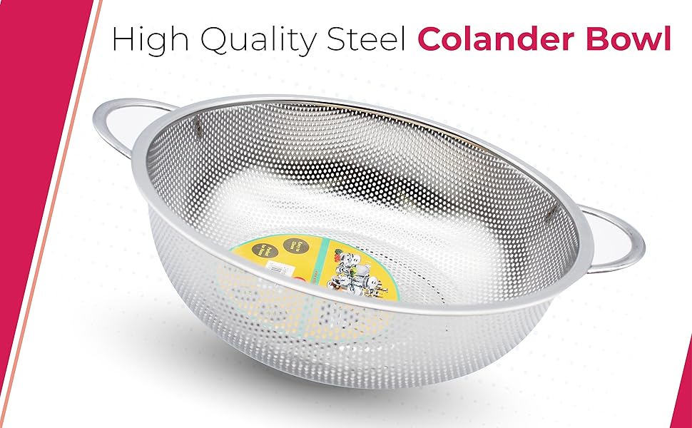 STL Stainless Steel Colander with Double Handles 3 Set, Micro-Perforated for Draining Pasta ...