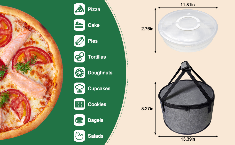 Aufind 12" 2 Pack Pie Carrier with Lid and Insulated Food Carrying Case Bag, Reusable Food ...