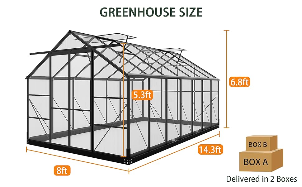 Amazon.com : Polycarbonate Greenhouses, 8x14 FT Green Houses for Outside with 4 Adjustable Roof ...