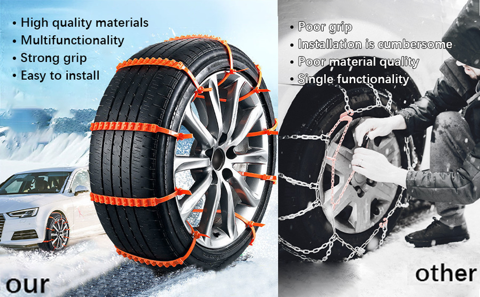Amazon.com: ZANWANXIN Reusable Anti Snow Chains, Snow Tire Zip Ties, Anti Skid Snow Chains Car ...