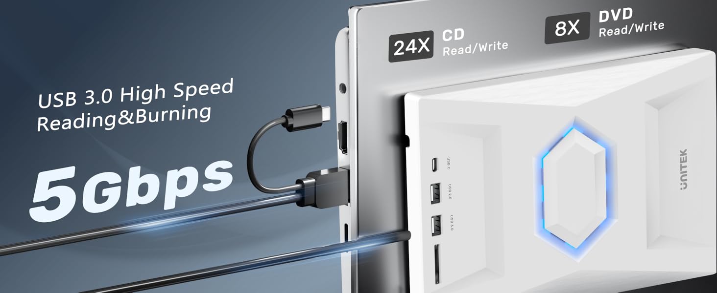 Amazon.com: Unitek External CD/DVD Drive USB C Portable DVD Player with SD Card Slots 3 USB ...