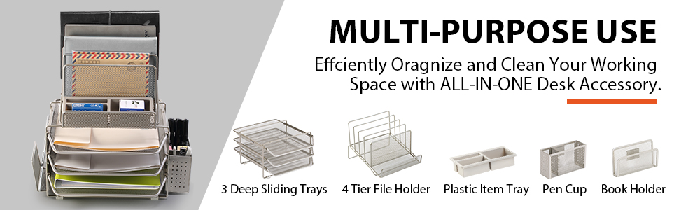 Amazon.com : DESIGNA Stackable Mesh Desk Organizer with 3 Sliding ...