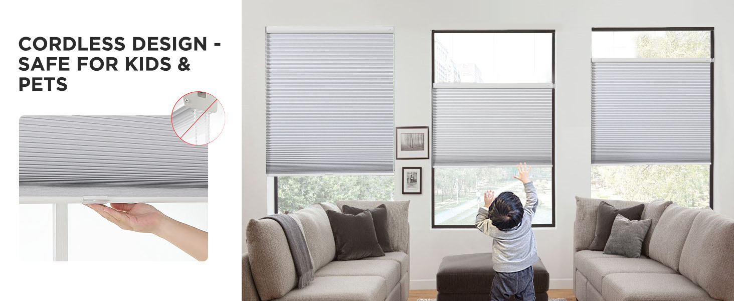 Amazon.com: Joydeco No Tools No Drill Window Blinds for Indoor Windows, Blackout Shades Cellular ...