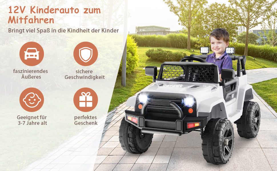 COSTWAY Elektroauto für Kinder, Kinderauto Elektrisch 12V mit Fernbedienung & Musik & USB ...