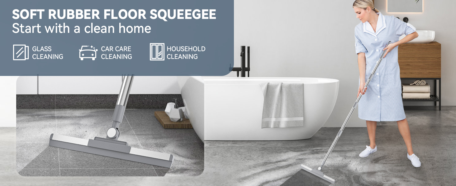 Amazon.com: Floor Squeegee with 180° Rotating Head, Squeegee for Floor with 52'' Long Handle ...