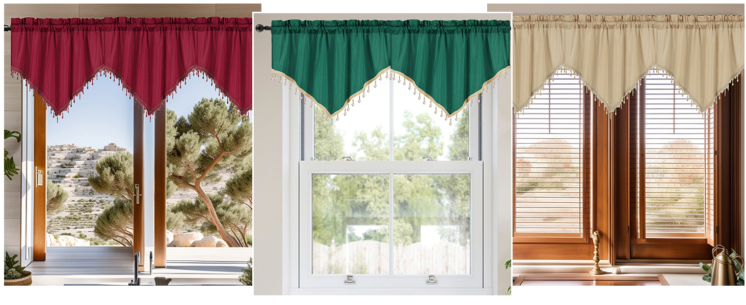 Amazon.com: Molaxhome Valance Swag Curtain 51 Inch Scalloped Cloth Curtain Panels with Crystal ...