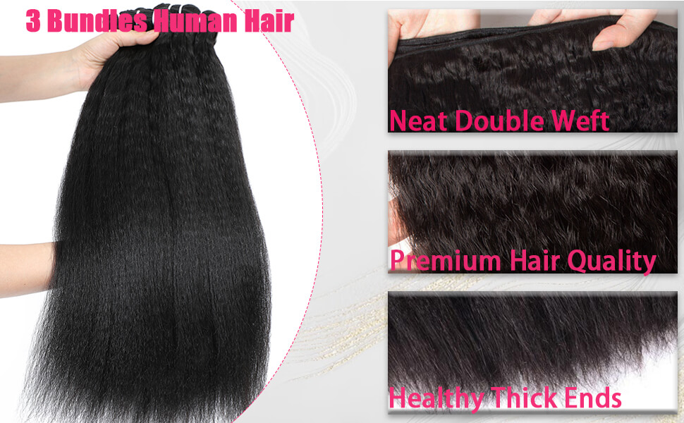 Amazon.com : Kinky Straight Human Hair Bundles 16 18 20 Inch 12A 100% Unprocessed Brazilian ...