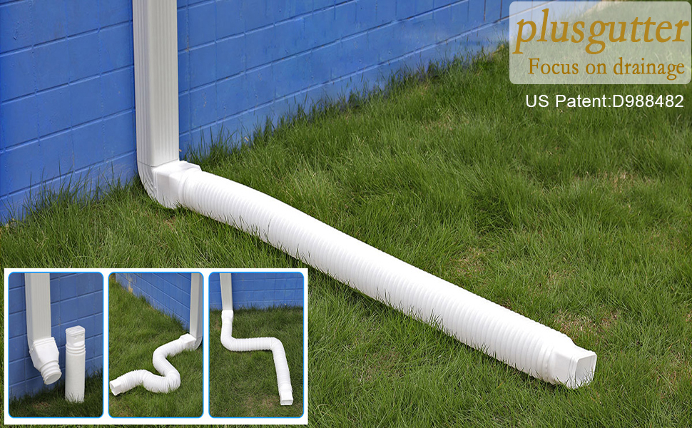 plusgutter 2 Pack Rain Gutter Downspout Extensions, Flexible Downspout ...