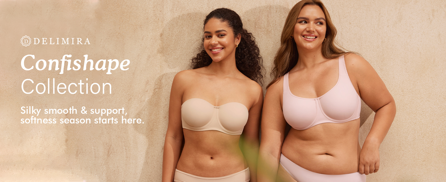 DELIMIRA Confishape Strapless Bras for Women - Full Coverage Plus Size Bandeau Underwire Unlined ...