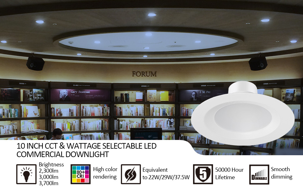 Run Bison 10 Inch Recessed LED Commercial Downlight with J-Box,Wattage ...