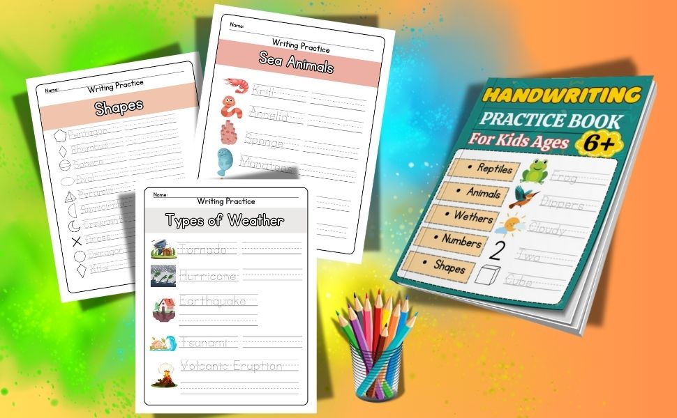 HANDWRITING PRACTICE BOOK for Kids Ages 6+: Workbook Pages with Animals ...