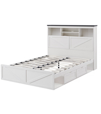 Amazon.com: ACCOHOHO Farmhouse Queen Size Wood Bed Frame with 52" Tall Storage Headboard and 4 ...