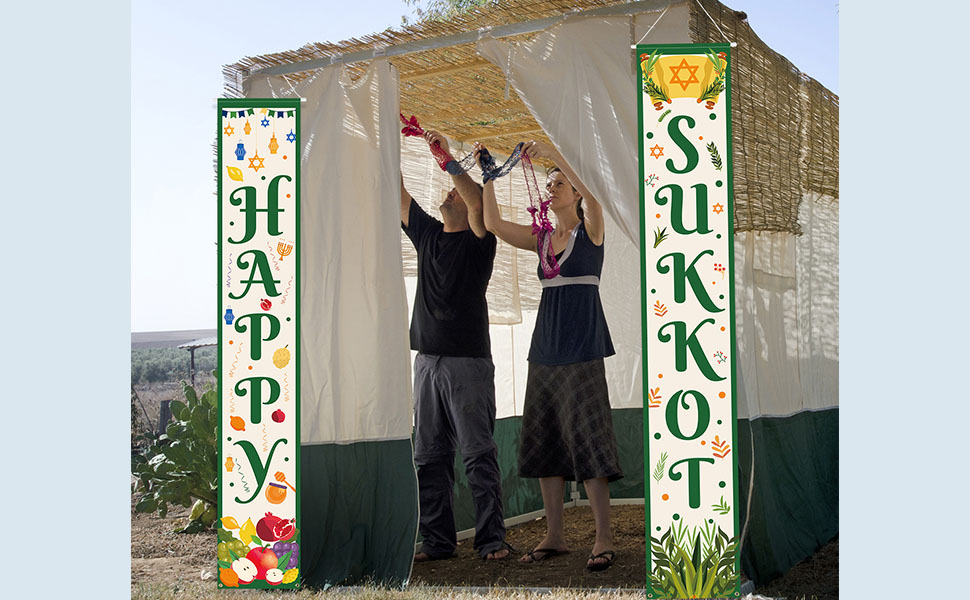 Amazon.com: HOWAF Happy Sukkot Porch Sign, Happy Sukkot Party Decoration Porch Banner for Jewish ...