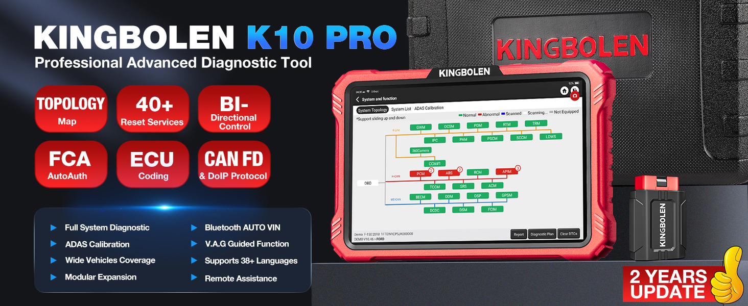 Amazon.com: KINGBOLEN K10 Pro Full Systems 10" Car Scanner Topology Map, Bidirectional Scan Tool ...