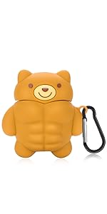 Amazon.com: Aleviker Cute AirPods Cases with Bear Keychain Cartoon Biscuit Bear Design Full ...