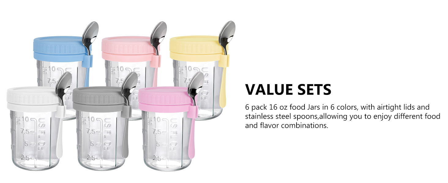Amazon.com: OcePor 6 Pack Overnight Oats Containers with Lids and Spoons, 16 OZ Glass Mason ...