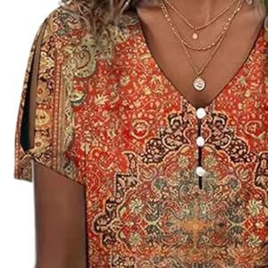 ZOCANIA Women's Boho Floral Print Ladies Short Sleeve Tops Summer ...