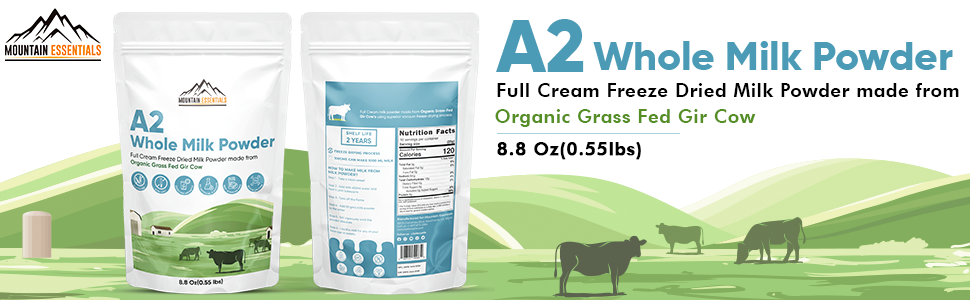 Amazon.com : Mountain Essentials A2 Whole Milk Powder 8.8 Oz Gluten Free Full Cream Freeze Dried ...