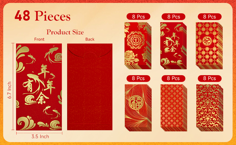 Amazon.com : 48 Pcs Heavy Duty Chinese New Year Red Envelopes, Red ...