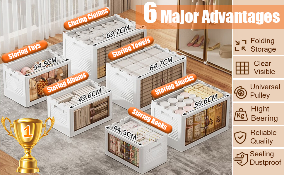 Amazon.com - Folding Storage Bins with Lids, 36QT/9Gal-1 Layer Plastic ...