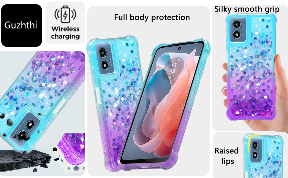 Amazon.com: Guzhthi for Moto G Play 2024 Case: Clear Glitter Flowing Liquid Quicksand Cover ...