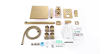 VANFOXLE Shower Faucet Set Brushed Gold Shower System with 4 PCS Body Jets,Push Button Diverter ...