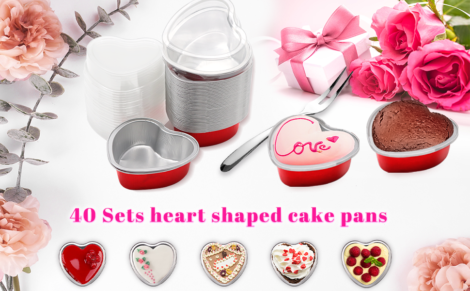 Amazon.com: IKKAB 40 Sets heart shaped cake pans,mini cake pans with lids 100 ml/ 3.5 Ounces ...
