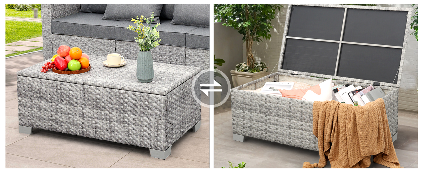 Amazon.com: WAROOM 4-Piece Wicker Patio Furniture Set, PE Rattan Sectional Sofa with Storage ...