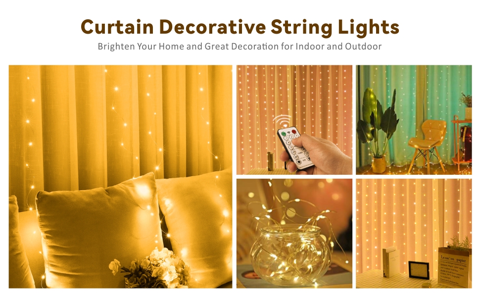 Baytion Curtain String Light,300 LED Lights Window Curtain 3x3Meters ...