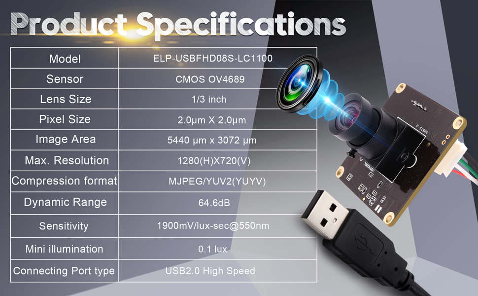 Amazon.com: IFWATER USB Camera 260fps High Speed 110Degree Wide Angle No Distortion Lens Camera ...