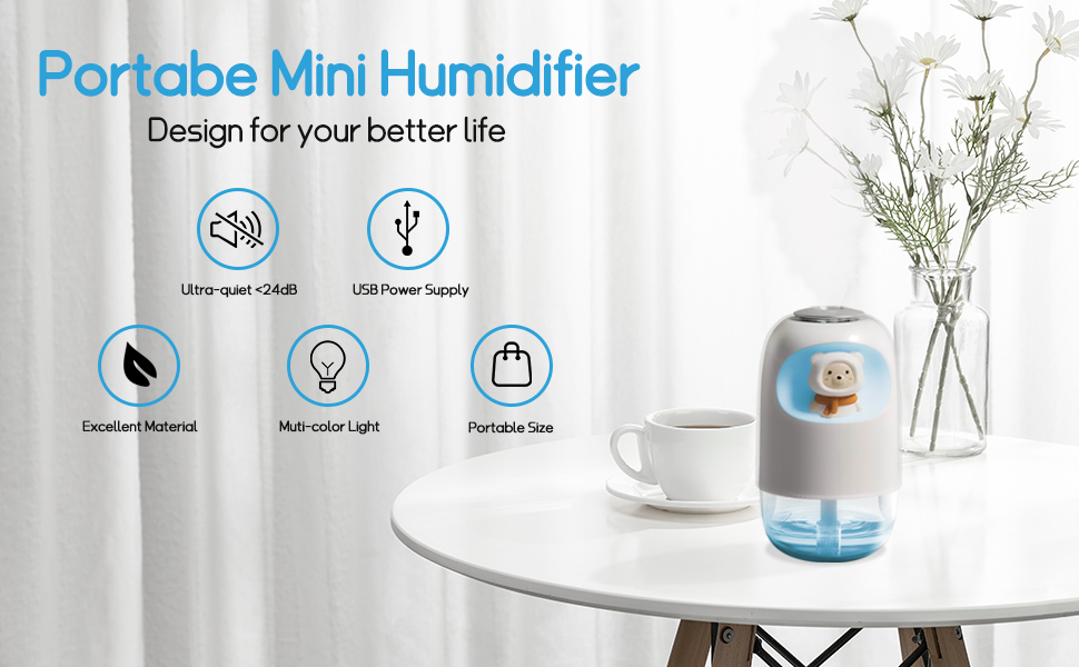 Amazon.com: Portable Mini Humidifier, 250ml USB Cool Mist Humidifier, 7 ...