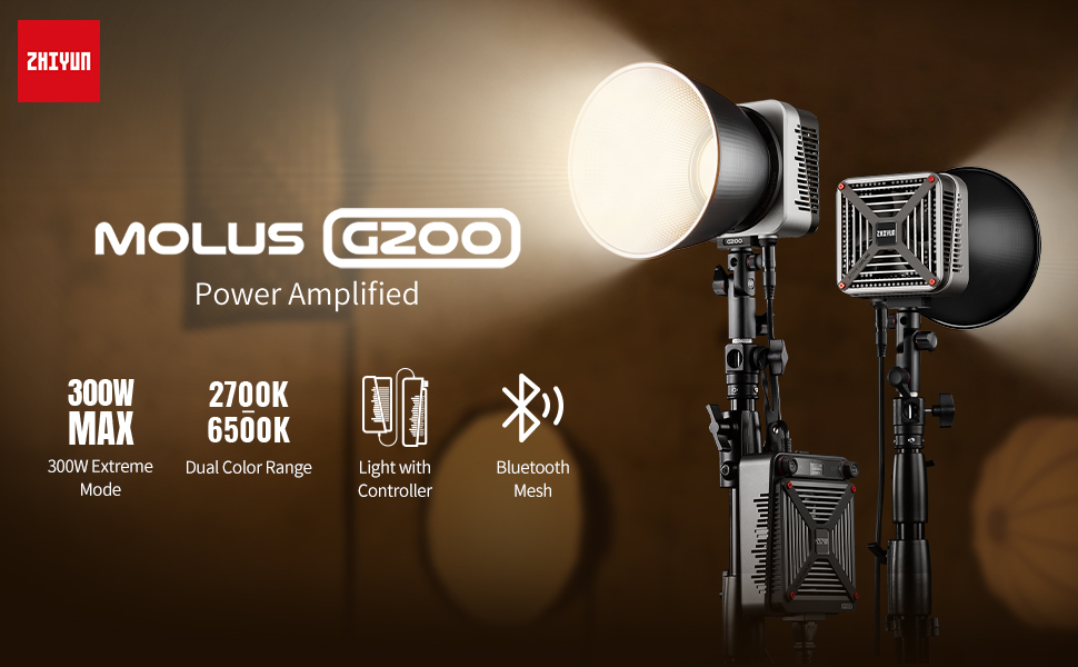 Amazon.com : ZHIYUN MOLUS G200 COB Video Light Bowens Mount Camera Light, Bi-Color 2700K-6500K ...