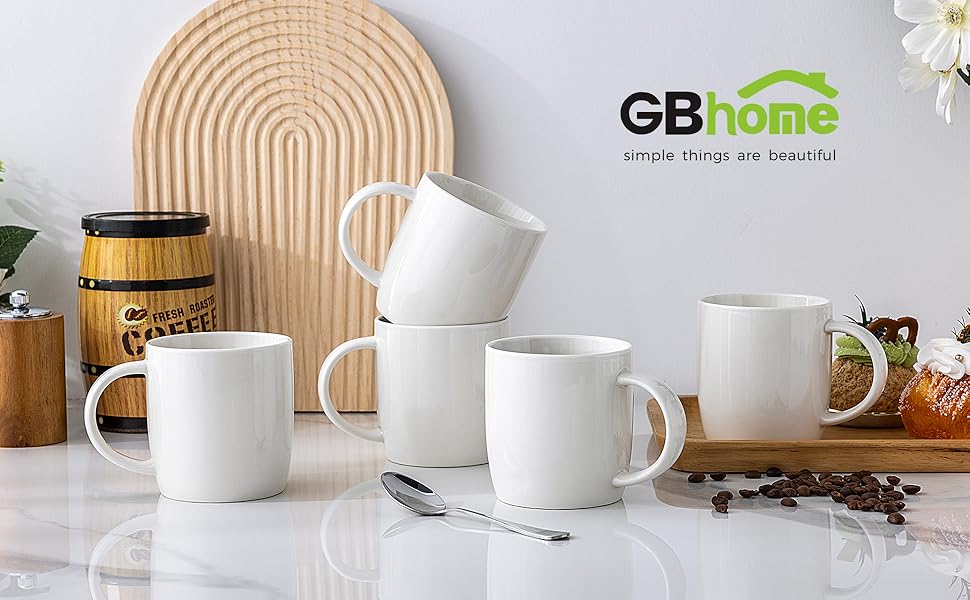 Amazon.com | GBHOME 12 OZ White Coffee Mugs, Ceramic Coffee Mugs with ...